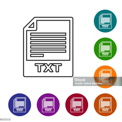 회색 Txt 파일 문서 아이콘입니다 Txt 버튼 라인 아이콘 흰색 배경에 고립 다운로드 텍스트 파일 확장자 기호입니다 컬러 서클 버튼에 아이콘을 설정 합니다 벡터 일러스트