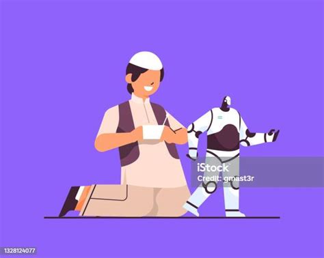 아랍 여학생 재생 와 라디오 제어 로봇 장난감 미소 소년 데 재미 전체 길이 가공의 인물에 대한 스톡 벡터 아트 및 기타 이미지 가공의 인물 개념 고등학교 이하