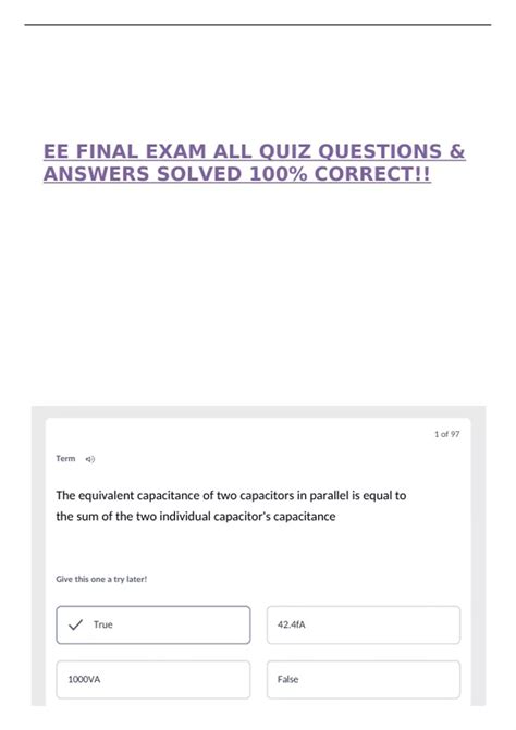 Ee Final Exam All Quiz Questions And Answers Solved 100 Correct