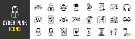 Set Of Cyber Punk Icons Collection Stock Vector Illustration Of Diagram Text 286042437