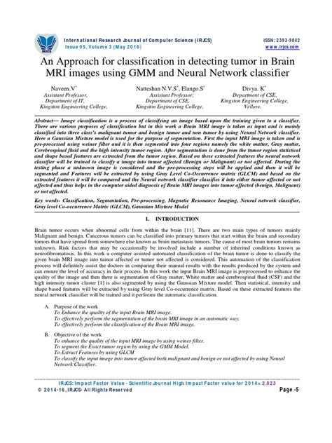 An Approach For Classification In Detecting Tumor In Brain Mri Images Using Gmm And Neural