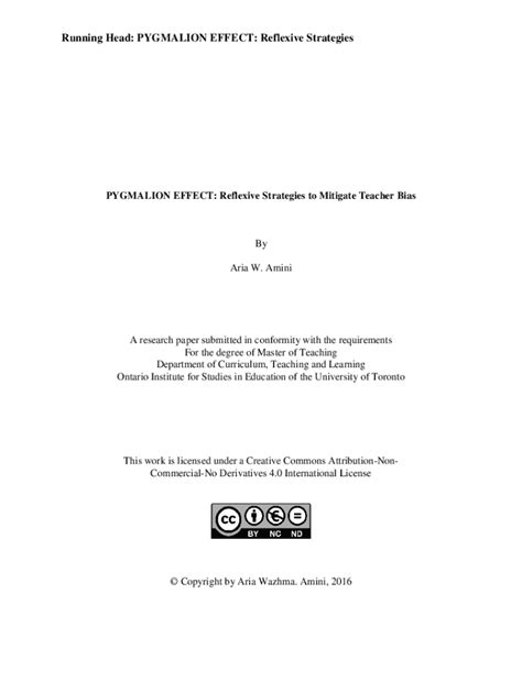 Fillable Online Tspace Library Utoronto Running Head Pygmalion Effect