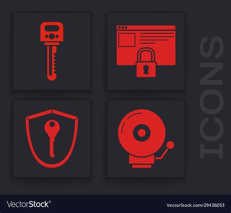 Set Ringing Alarm Bell Key Secure Your Site Vector Image