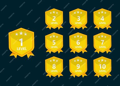 게임 Ui 디자인을 위한 숫자가 있는 게임 레벨 업 골드 배지 프리미엄 벡터