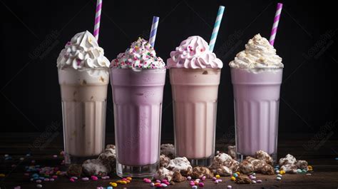 매끈한 검정색 배경에 네 가지 맛이 나는 밀크셰이크 시각적 즐거움 맛있는 배경 네 배경 기쁨 배경 이미지 Hd 맛있는 네 기쁨 배경 사진 무료 다운로드
