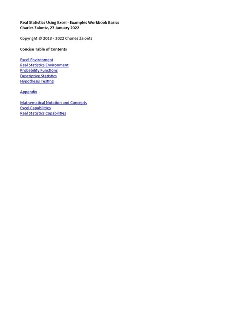 Real Statistics Basics Pdf Statistics Microsoft Excel