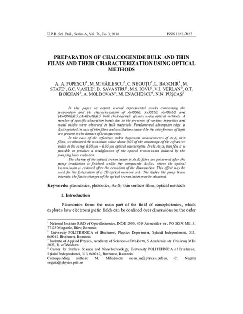 Pdf Preparation Of Chalcogenide Bulk And Thin Films And Their Characterization Using Optical