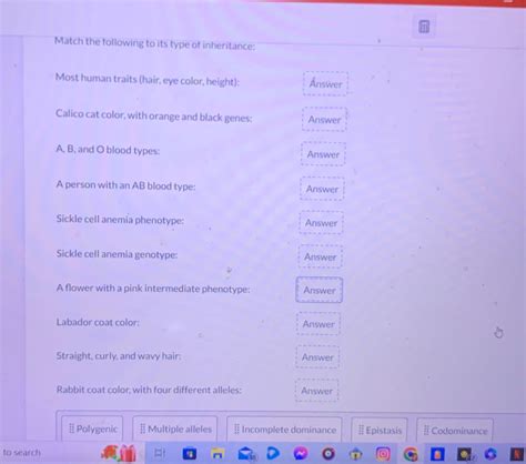 Solved Match The Following To Its Type Of Inheritance Most Human Traits Course Hero