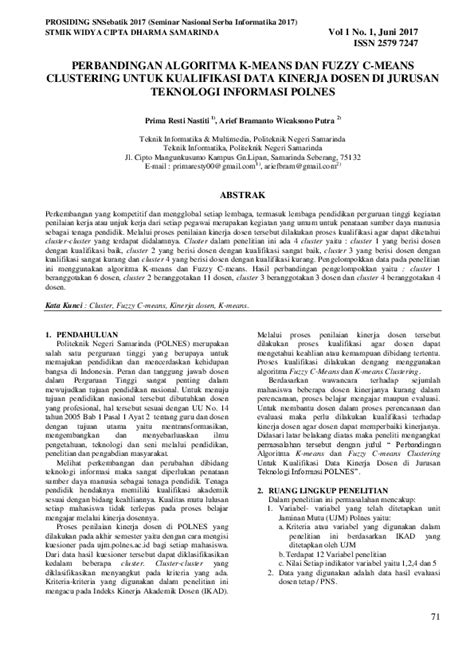 pdf perbandingan algoritma k means dan fuzzy c means clustering untuk