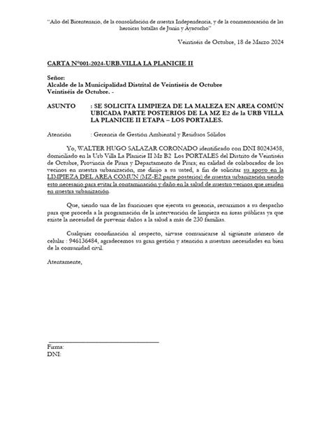 Solicitud De Limpieza De Maleza En área Común Pdf Viajes Y Turismo