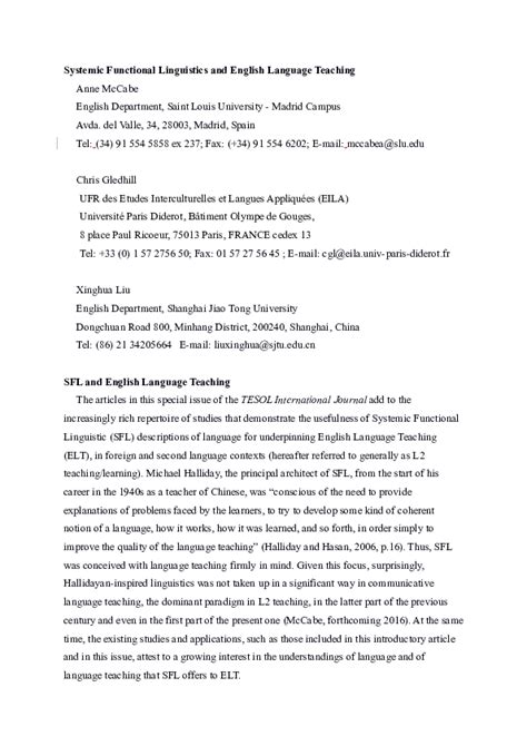 Pdf Systemic Functional Linguistics And English Language Teaching