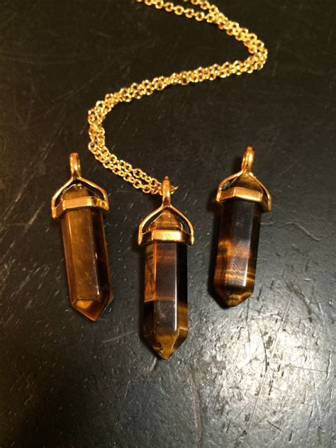 Tigers Eye Necklace Gold Tigers Eye Pendant Healing Etsy