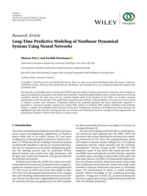 Pdf Long Time Predictive Modeling Of Nonlinear Dynamical Systems Using Neural Networks
