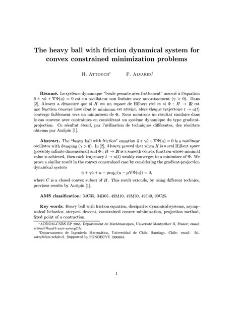 Pdf The Heavy Ball With Friction Dynamical System For Convex Constrained Minimization Problems