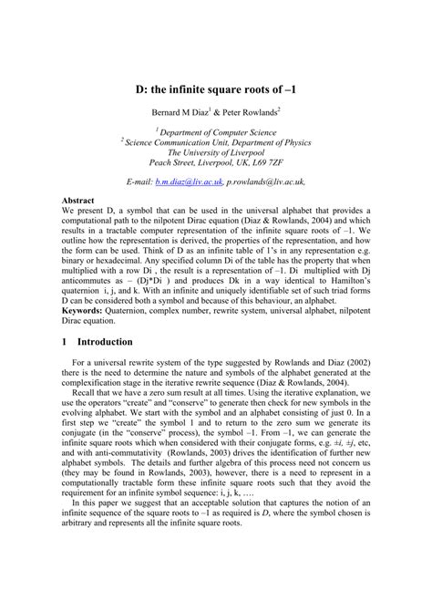 Pdf D The Infinite Square Roots Of