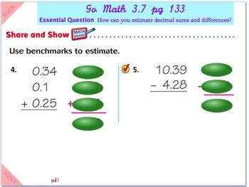 Go Math Interactive Mimio Lesson Estimate Decimal Sums And Differences