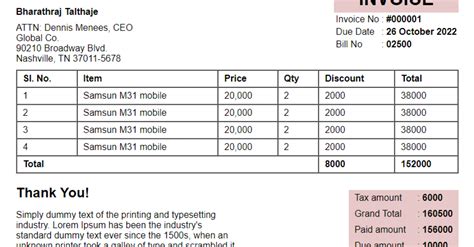Simple Invoice Design Using Html And Css Exevor