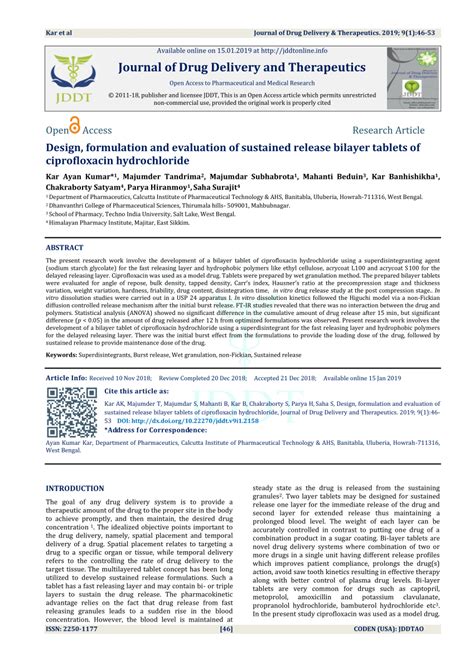 Pdf Design Formulation And Evaluation Of Sustained Release Bilayer