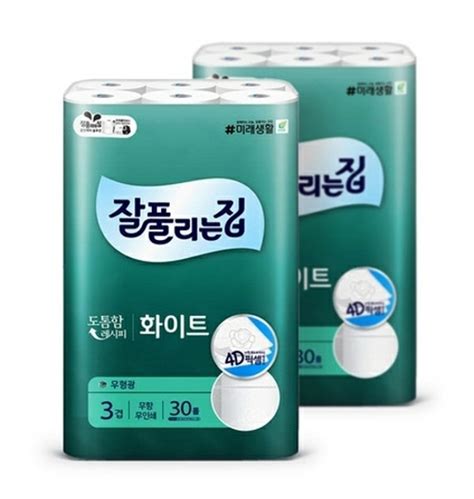 잘풀리는집 도톰한 화이트 화장지 3겹 28m30롤 2팩 티몬