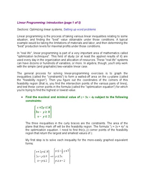 Linear Programming Problems Linear Programming Mathematical