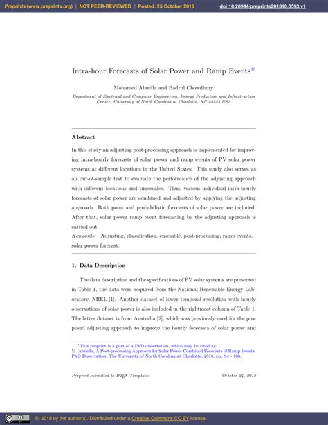 Pdf Intra Hour Forecasts Of Solar Power And Ramp Events