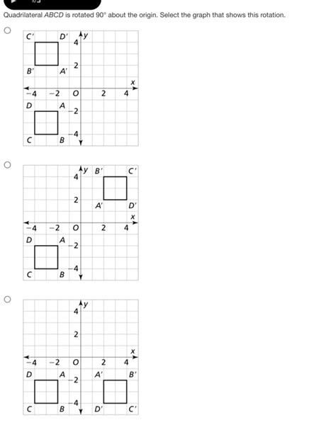 Solved Quadrilateral Abcd Is Rotated 90° About The Origin Select The Graph That Shows This