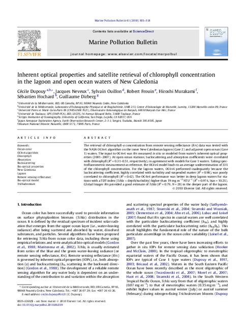 Pdf Inherent Optical Properties And Satellite Retrieval Of Chlorophyll Concentration In The