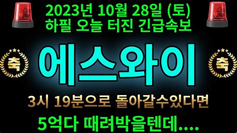 에스와이 10분전 터진 긴급속보 오늘 영상 중요합니다 Youtube