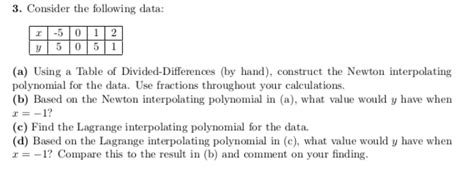Solved 3 Consider The Following Data A Using A Table Of
