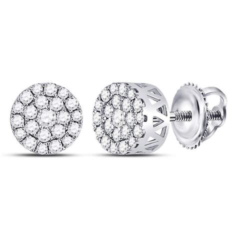 14kt White Gold Womens Round Diamond Flower Halo Cluster Earrings 12