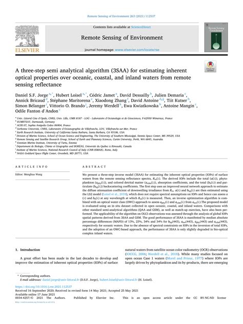 Pdf A Three Step Semi Analytical Algorithm 3saa For Estimating Inherent Optical Properties