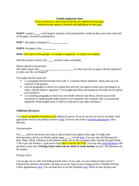 Sample Assignment Sheet With Links Doc Template Pdffiller