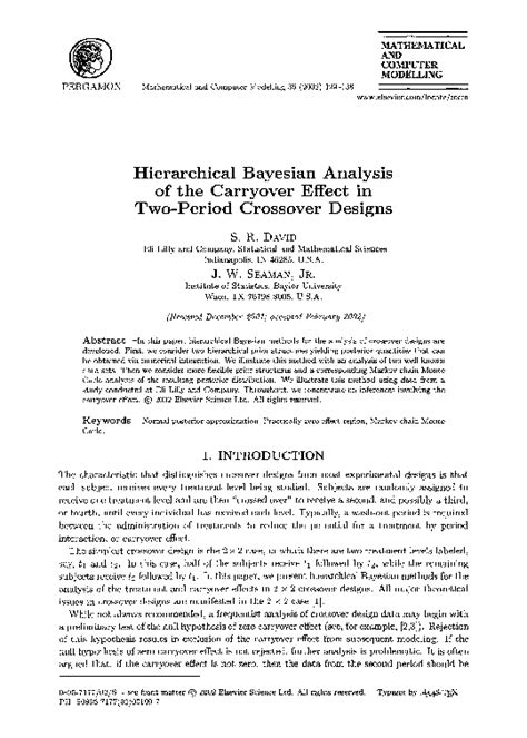 Pdf Hierarchical Bayesian Analysis Of The Carryover Effect In Two Period Crossover Designs