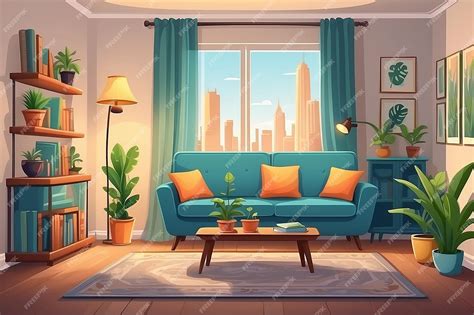 Premium Photo Vector Cartoon Living Room Interior Background Template