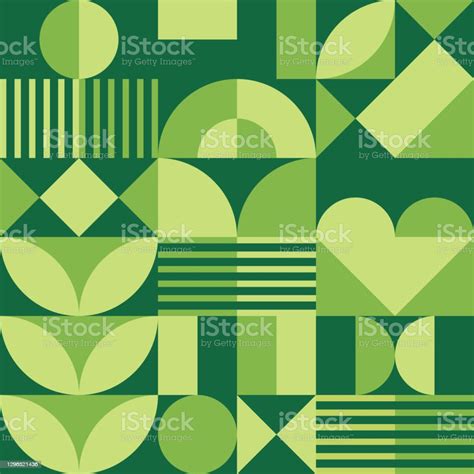 스칸디나비아 스타일의 추상 기하학적 벡터 패턴 녹색 농업 수확 기호 백고운트 일러스트 그래픽 디자인 패턴에 대한 스톡 벡터 아트