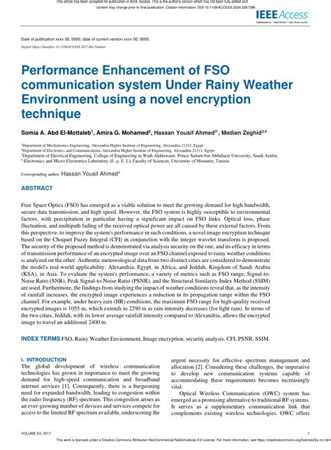 pdf performance enhancement of fso communication system under rainy