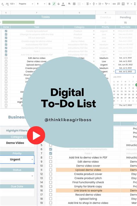 Task Planner Spreadsheet Digital TO DO LIST Google Sheets Template Checklist