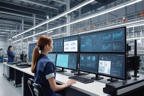 Industry 40 Modern Factory Project Engineer Talks To Female Operator Who Controls Premium Ai