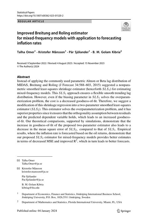 Pdf Improved Breitung And Roling Estimator For Mixed Frequency Models