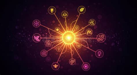 glowing central node mind map with vibrant patterns and futuristic