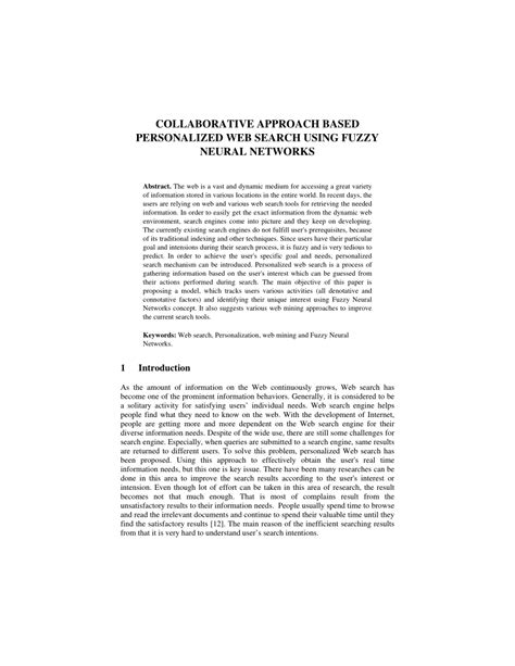 Pdf Collaborative Approaches For Personalized Web Search Using Fuzzy Neural Networks