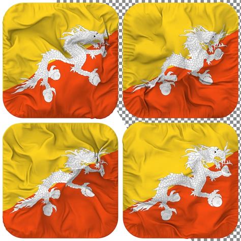 Premium Psd Bhutan Flag Squire Shape Isolated Different Waving Style Bump Texture 3d Rendering