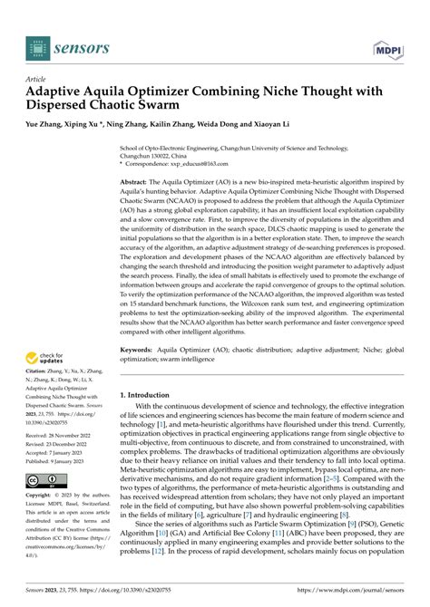 pdf adaptive aquila optimizer combining niche thought with dispersed chaotic swarm