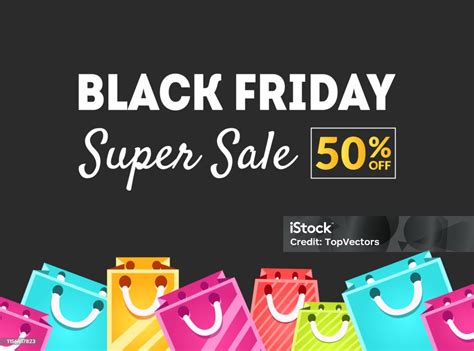 블랙 프라이데이 슈퍼 세일 화려한 쇼핑 백 벡터 일러스트와 배너 템플릿 50 개념에 대한 스톡 벡터 아트 및 기타 이미지 개념 계절 광고 Istock