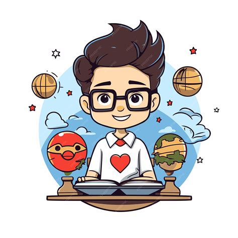 Chico De Escuela Lindo Leyendo Un Libro Ilustración Vectorial En Estilo