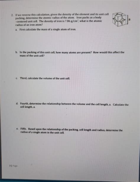 Solved Unit Cell Calculations Name Unit Cells The Simple Chegg Com