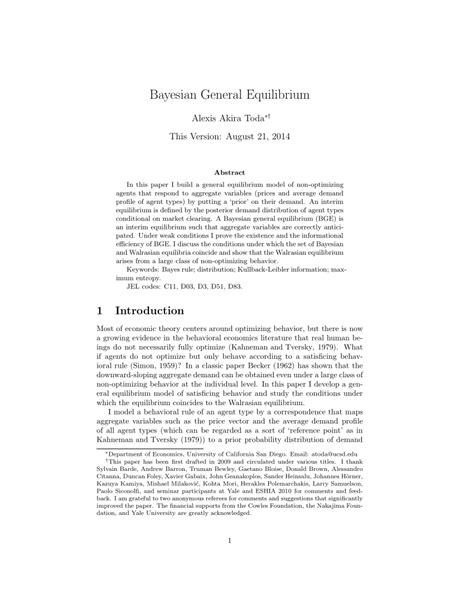 Pdf Bayesian General Equilibrium