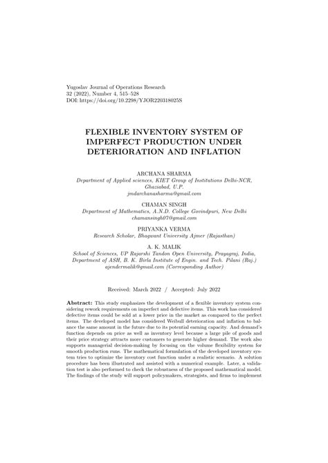 Pdf Flexible Inventory System Of Imperfect Production Under Deterioration And Inflation