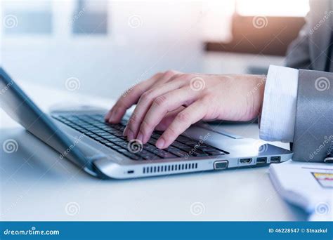 Close Up Of Business Man Hands Typing On Laptop Computer Stock Image Image Of Professional