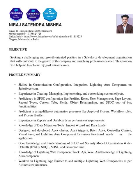 Niraj Mishra Sfdc Salesforce Devloper Resume Pdf Information Technology Management